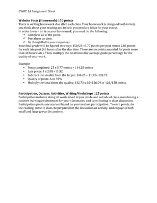 Ewrt 1 a assignment sheet | PDF