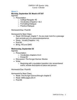 Ewrt1 a calendar f15 weeks 1 2 | PDF