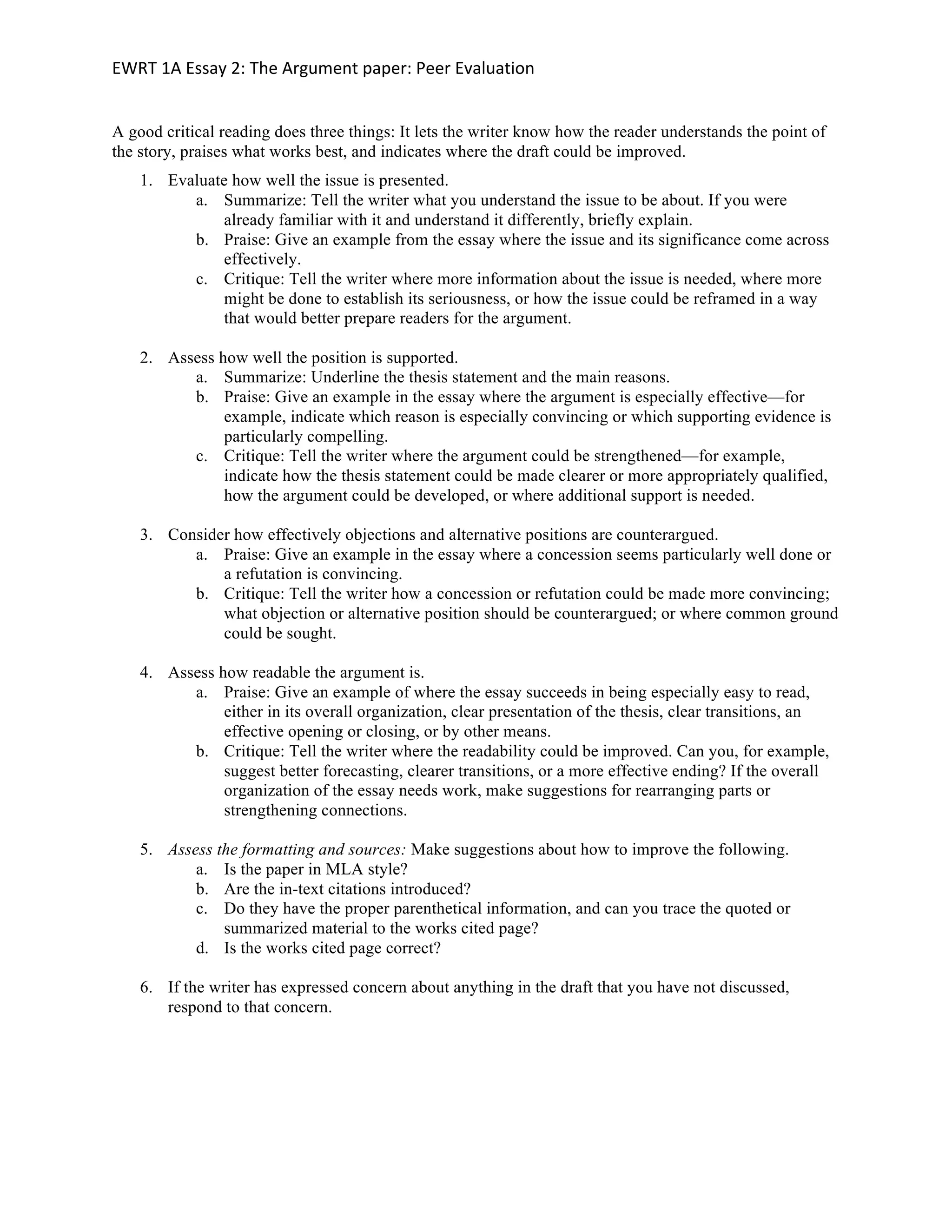 Ewrt 1 a peer review essay 2 the argument | PDF