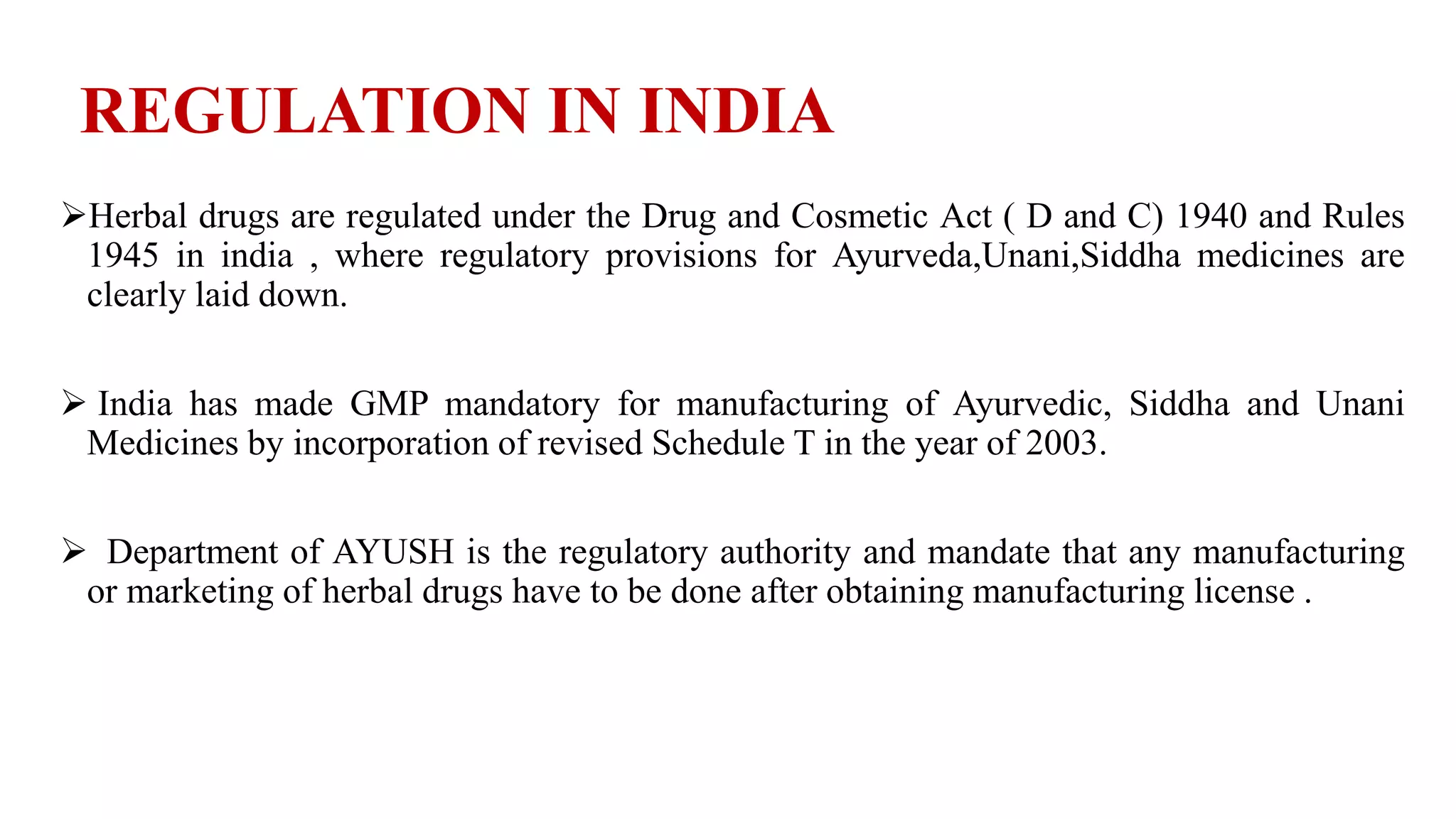 Regulation of herbal drugs | PPTX