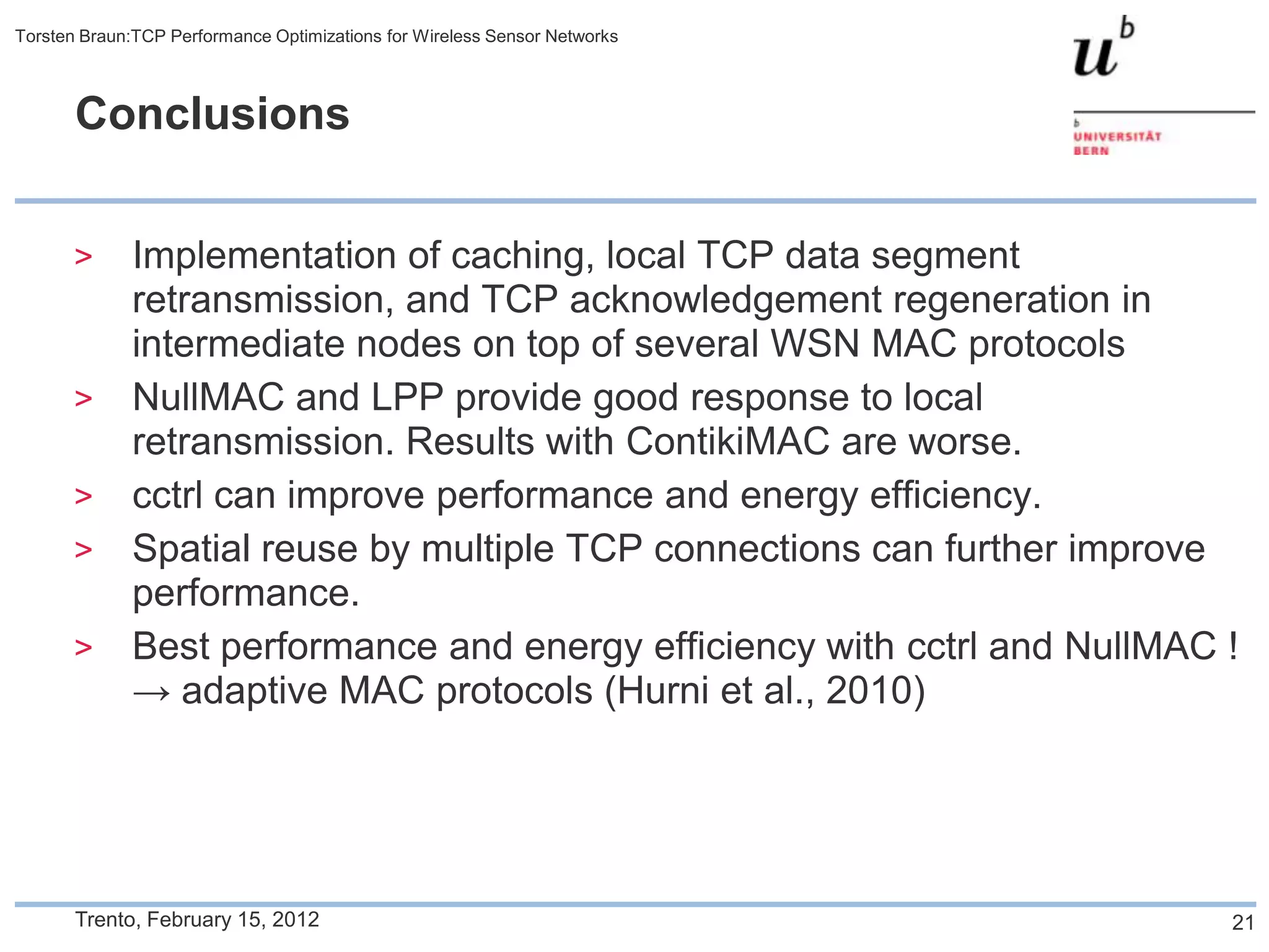 Tcp Performance Optimizations For Wireless Sensor Networks Ppt