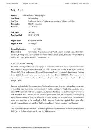 Archaeological Excavation Report 04 E1014 ext. Ballyoran Bog, n8rf ...