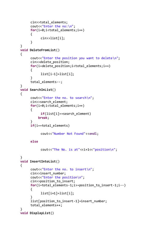 array implementation | DOCX | Programming Languages | Computing