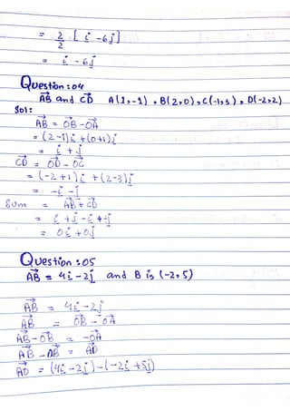 Ex-7.1Notes (Solutions) of Chapter7: Vectors 2nd YEAR | PDF