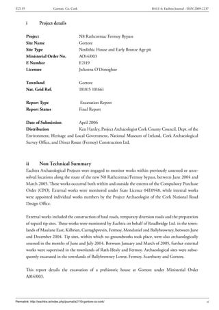 Archaeological Excavation Report E2119 Gortore, N8 RF | PDF
