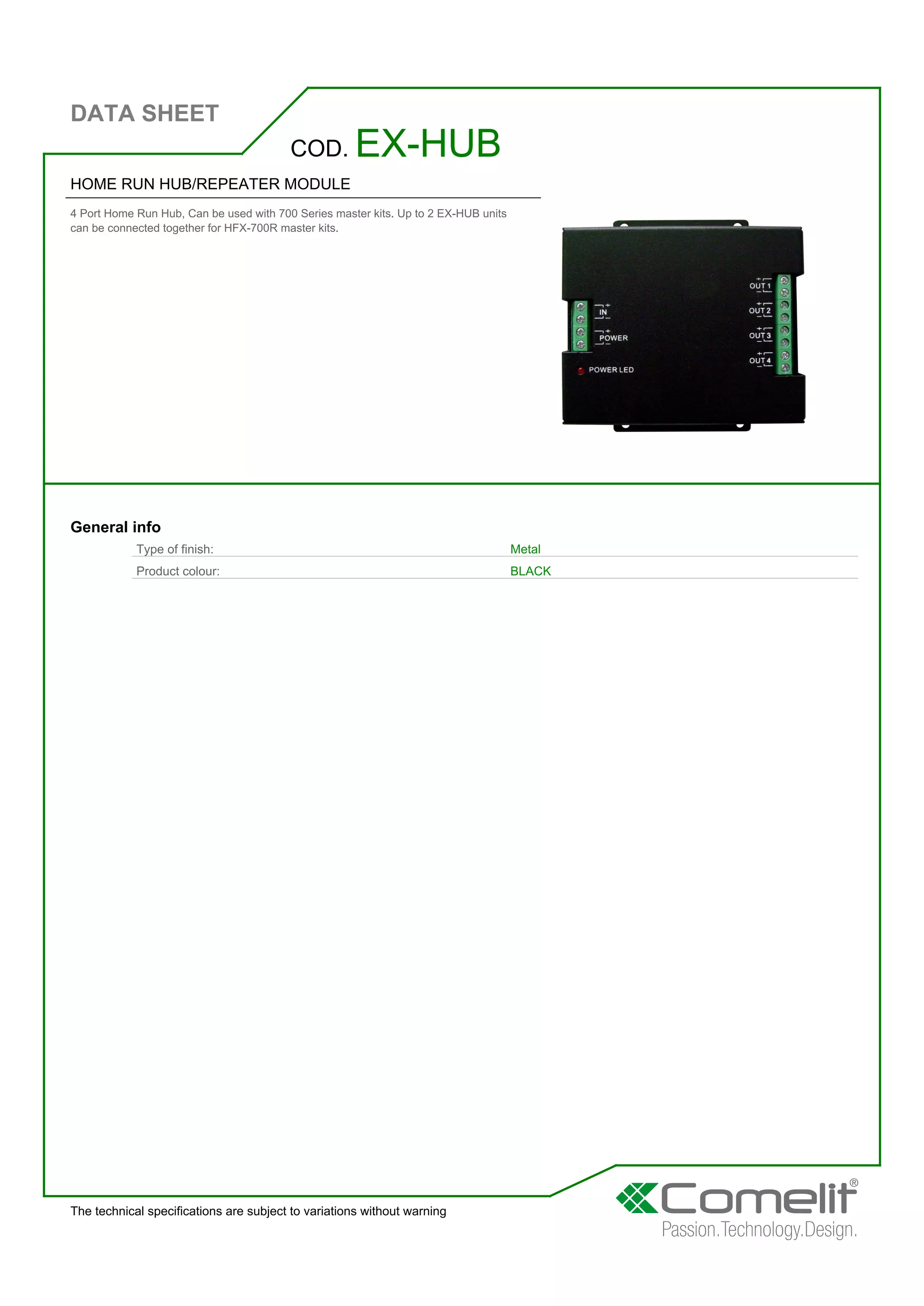 Comelit EX-HUB Data Sheet | PDF