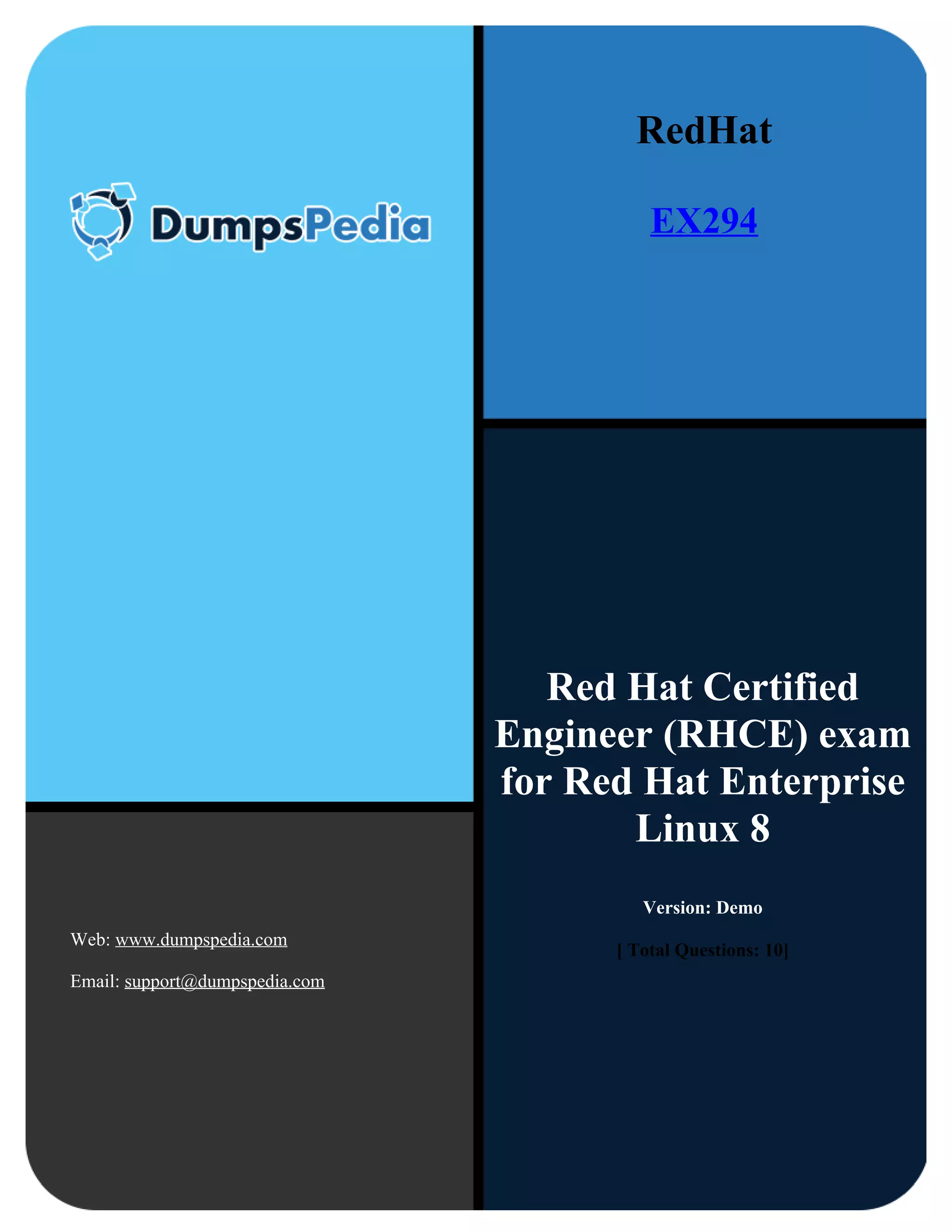 Red Hat Certified Engineer (RHCE) EX294 Exam Questions | PDF