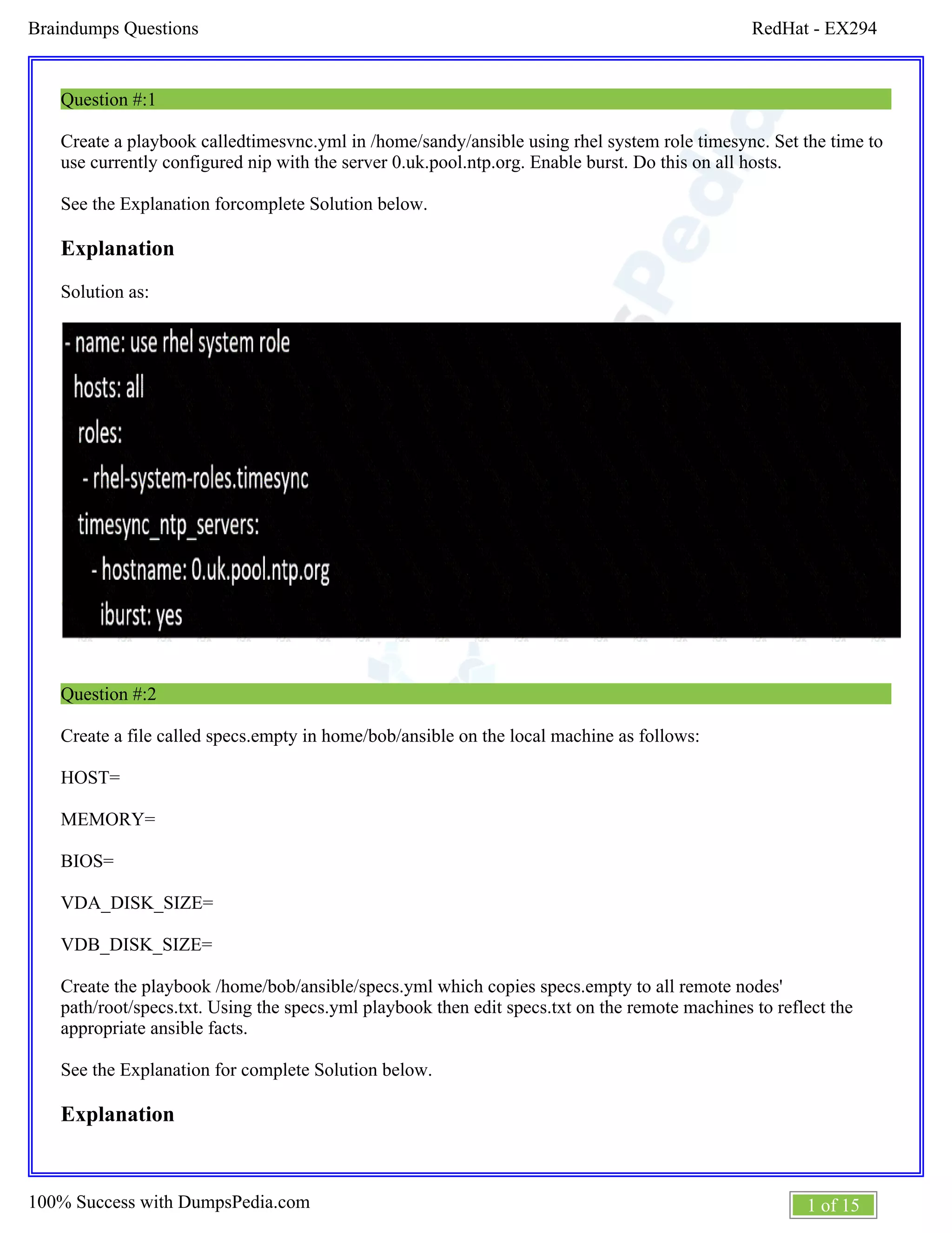 Red Hat Certified Engineer (RHCE) EX294 Exam Questions | PDF