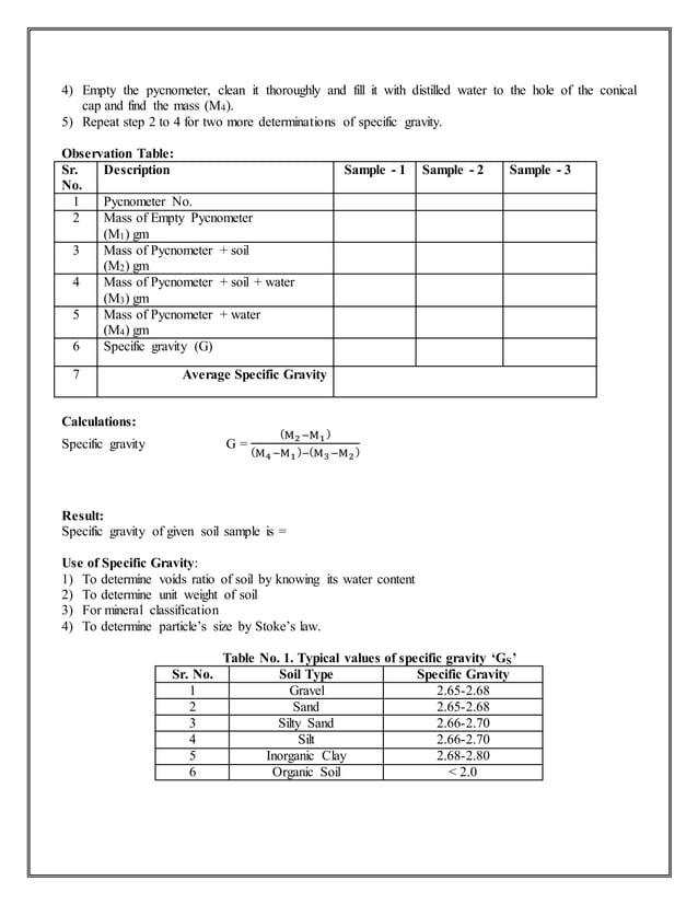 Ex 3 specific gravity by pycnometer | DOCX | Geology | Science
