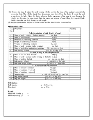Ex 6 b field density by sand replacement method | DOC
