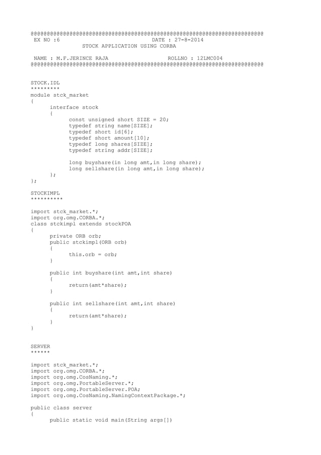 STOCK APPLICATION USING CORBA | TXT