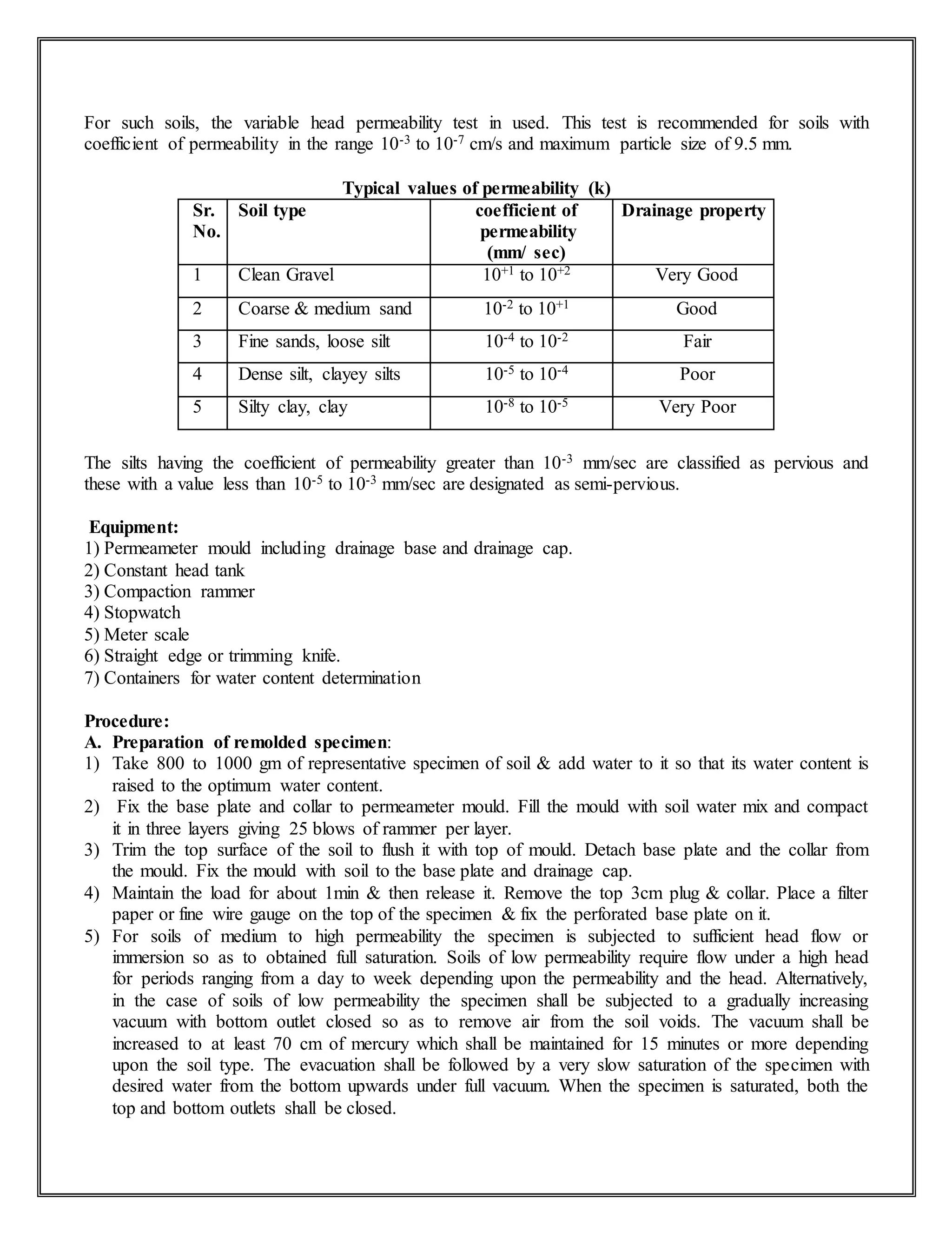 Ex 7 a permeability by constant head | DOCX