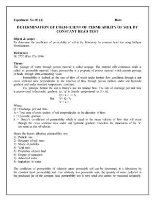 Ex 7 a permeability by constant head | DOCX