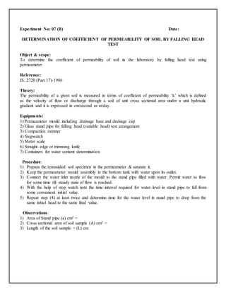 Ex 7 b permeability by variable head | PDF