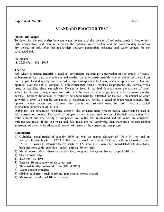 Ex 8 standard proctor test | DOCX
