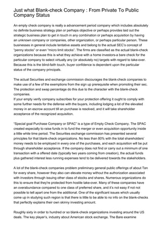 Just what Blank-check Company : From Private To Public Company Status | PDF