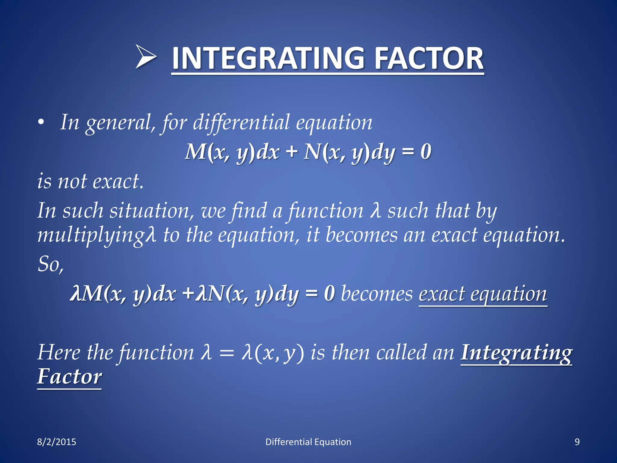 Exact & non differential equation | PPTX
