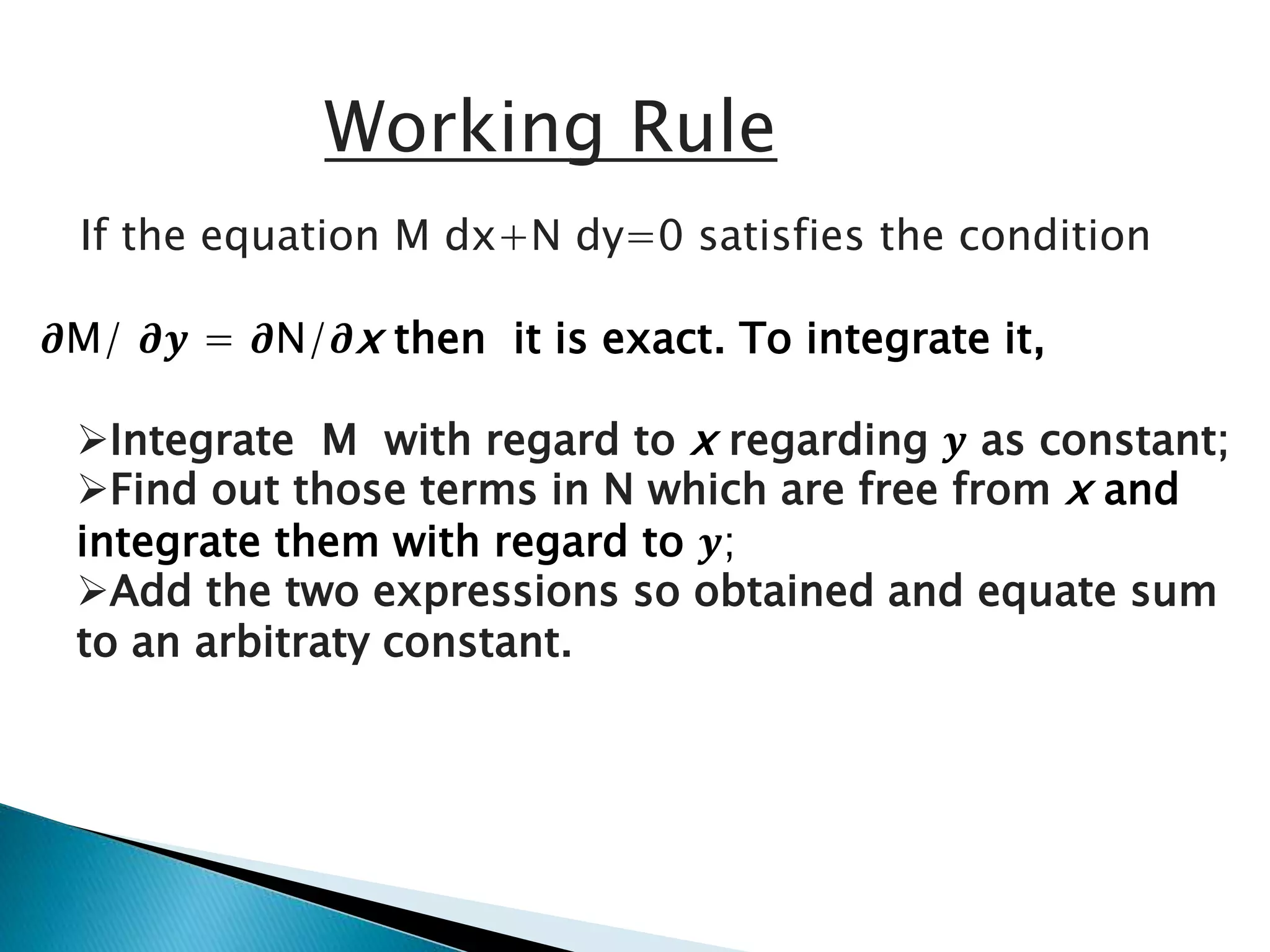 Exact & non exact differential equation | PPT Exact & non exact differential equation | PPT