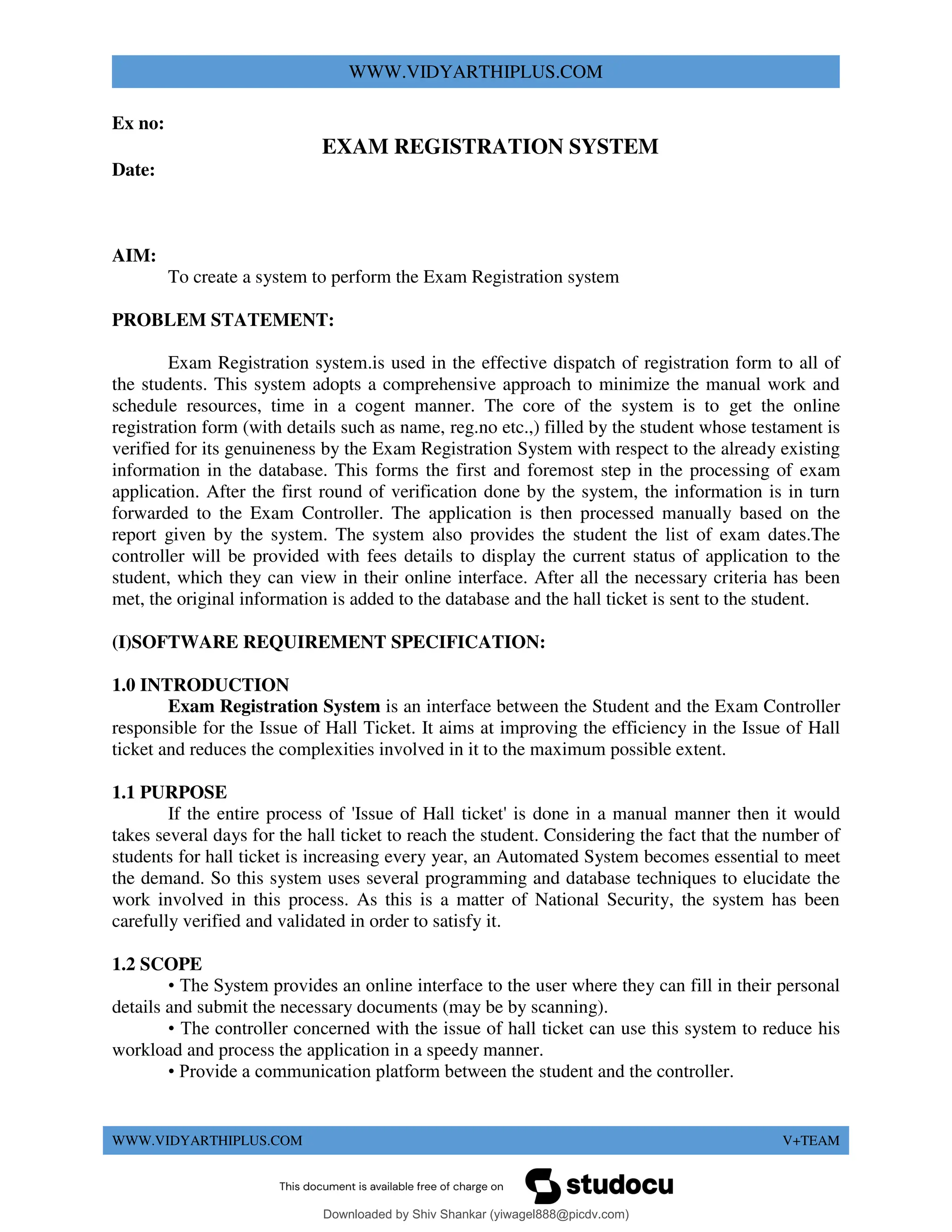exam-registration-system.pdf very best projeect | PDF