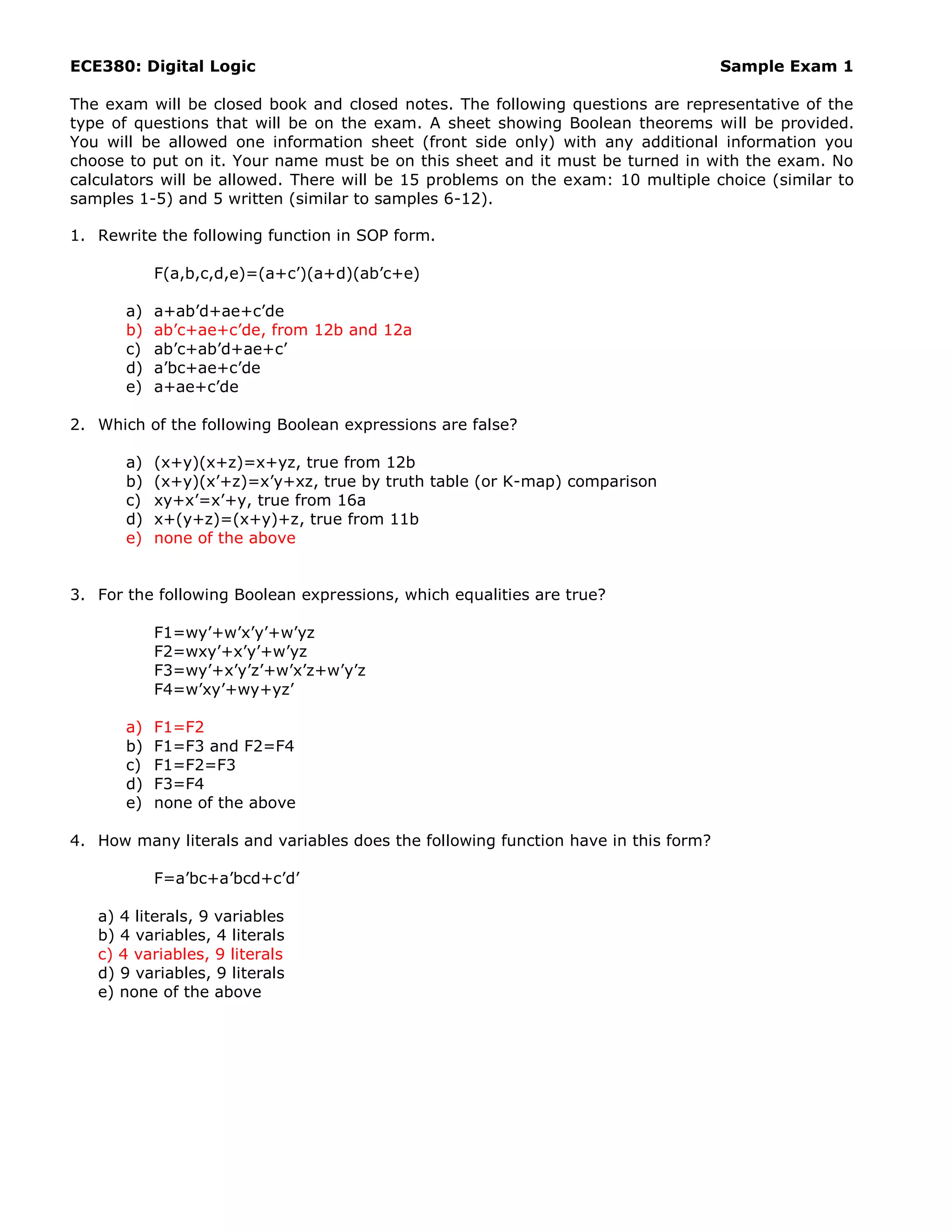 Exam1 (example with solutions) | PDF