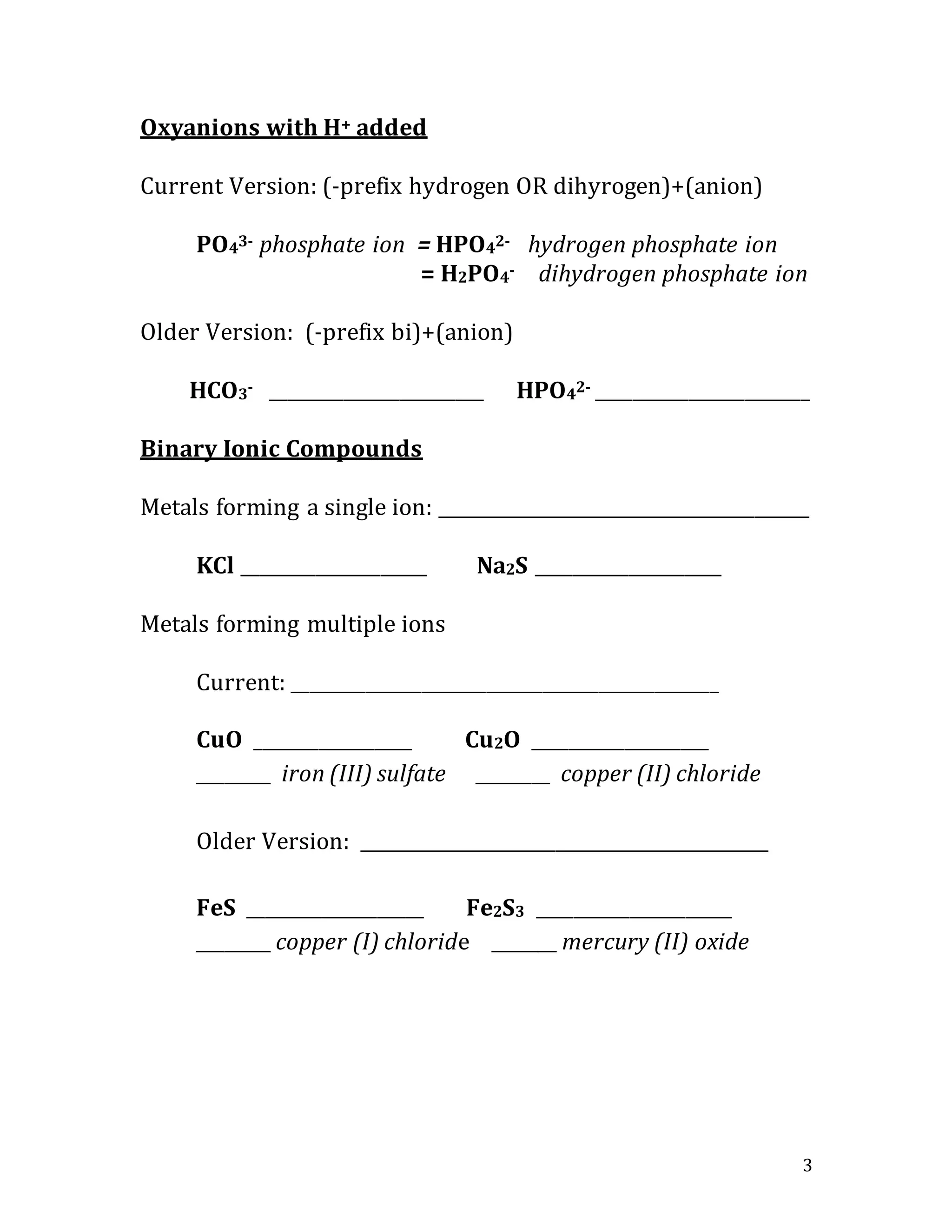 Exam 2 Naming for Oxyanion Series, Ionic/Covalent Compounds, Binary ...
