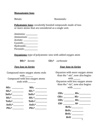 Exam 2 Naming for Oxyanion Series, Ionic/Covalent Compounds, Binary ...