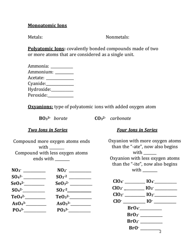 Exam 2 Naming for Oxyanion Series, Ionic/Covalent Compounds, Binary ...