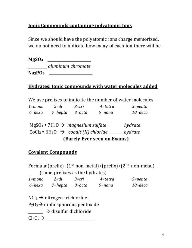 Exam 2 Naming for Oxyanion Series, Ionic/Covalent Compounds, Binary ...
