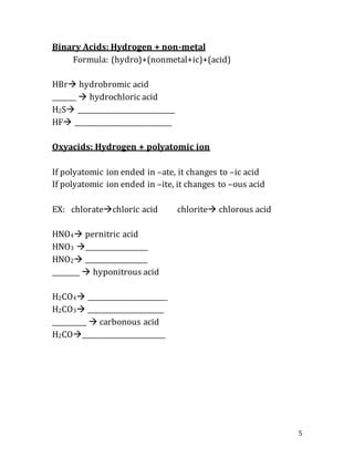 Exam 2 Naming for Oxyanion Series, Ionic/Covalent Compounds, Binary ...