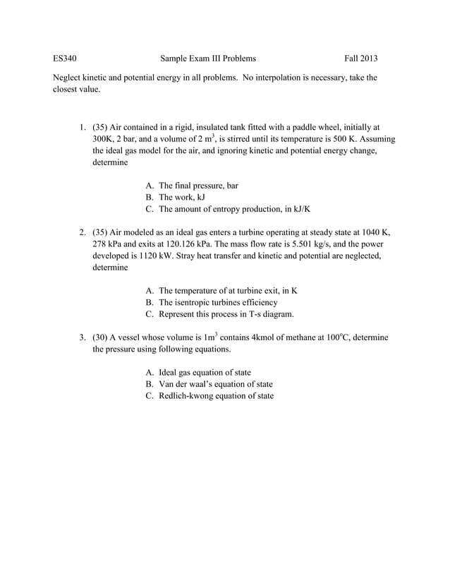 Exam 3 sample problems | PDF