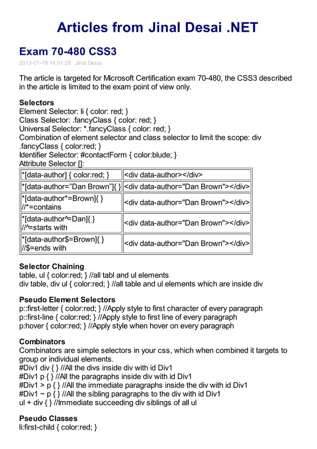Exam 70 480 CSS3 at Jinal Desai .NET
