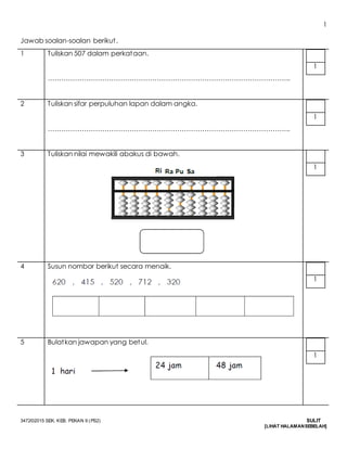 Matematik Tahun 2 Ujian Akhir Tahun | DOCX