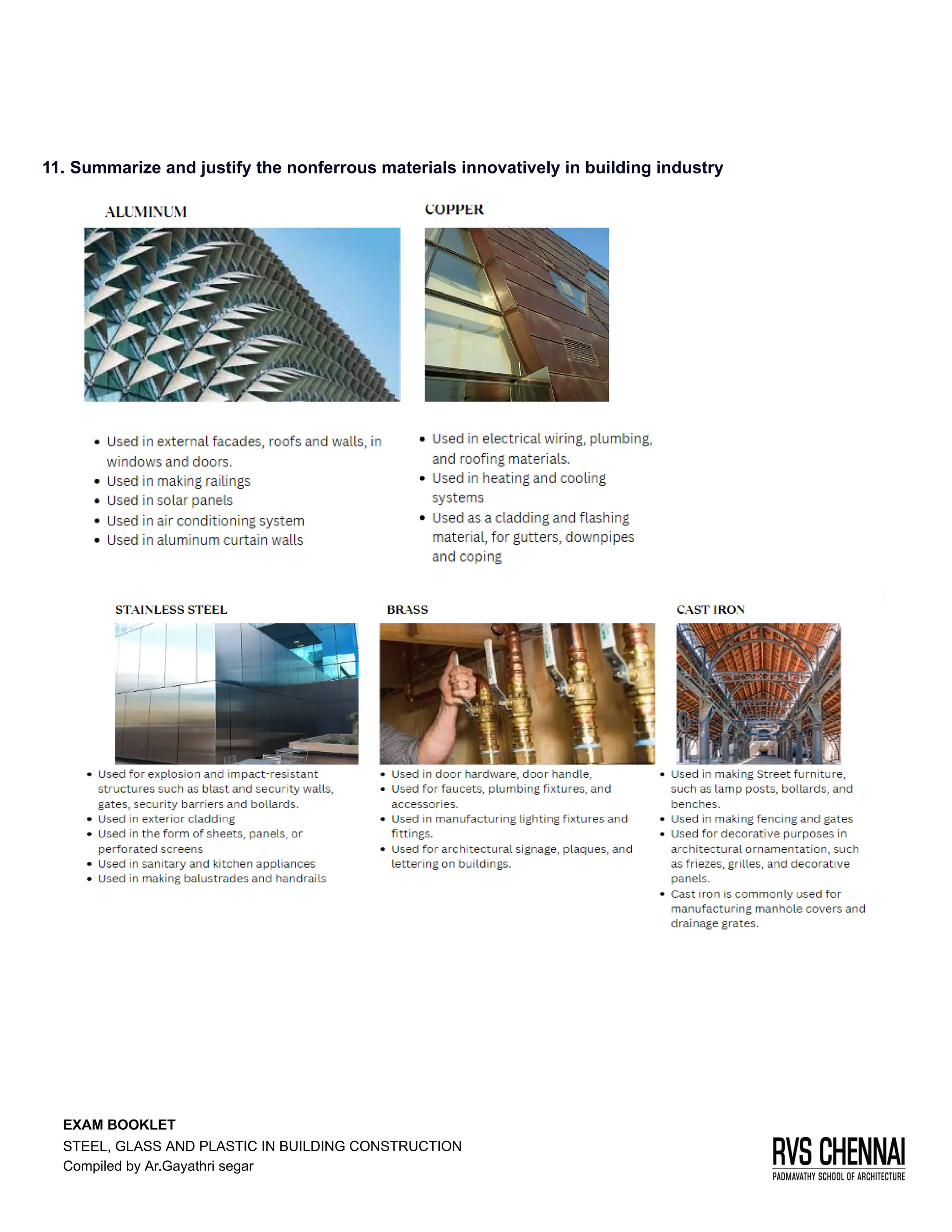 STEEL, GLASS, PLASTICS IN BUILDING CONSTRUCTION, WITH ANNA UNIVERSITY ...