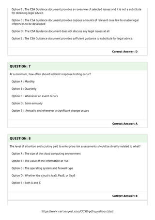 Cloud Security Alliance CCSK exam dump free | PDF