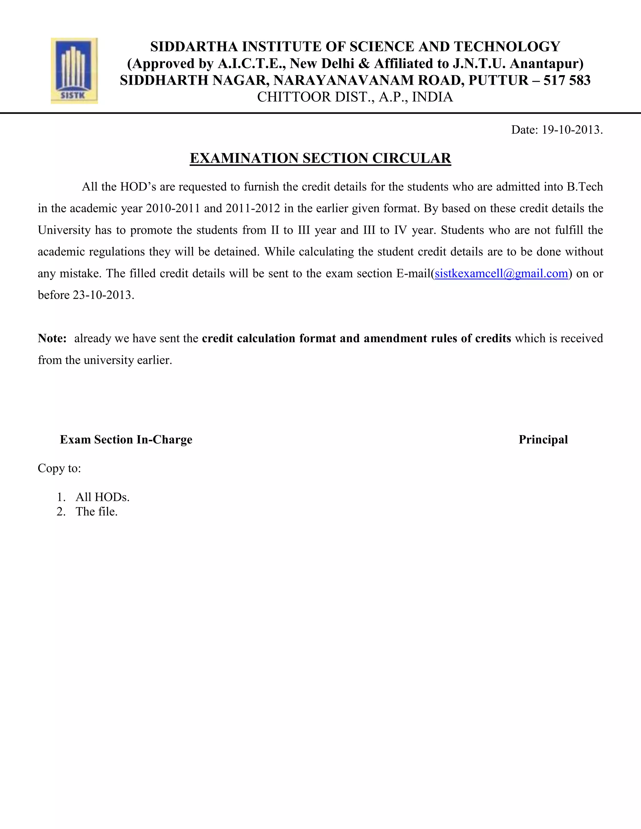 Exam cell circular sistk | DOCX | Educational Assessment | Education