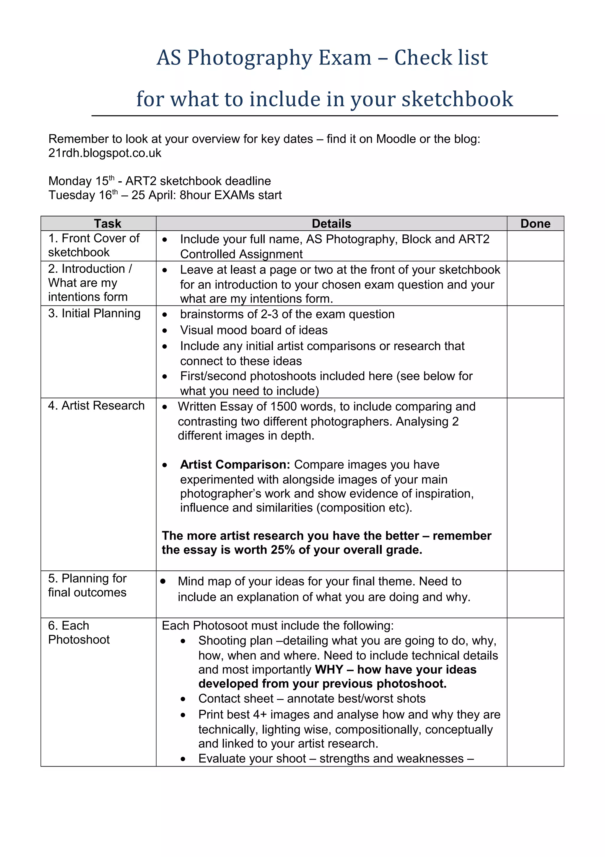Exam checklist 2012 13 | DOC