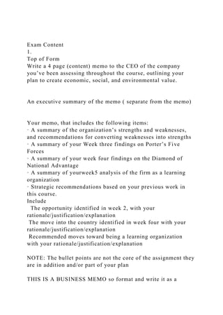 Exam Content1. Top of FormWrite a 4 page (content) memo to t.docx