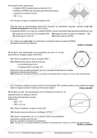 Preparação para exame - circunferência e isometriass | PDF