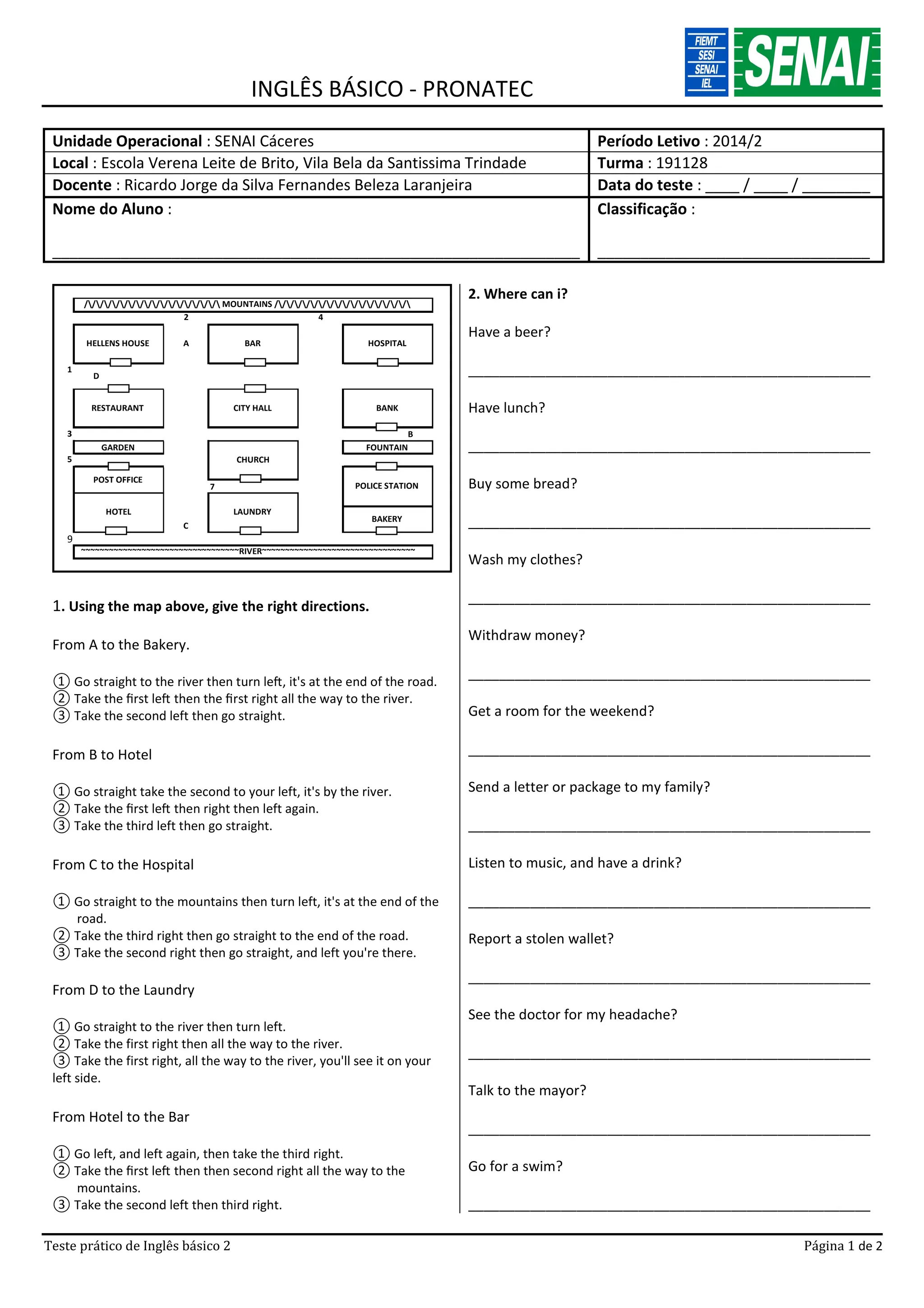 Exame ingles basico 2 | PDF