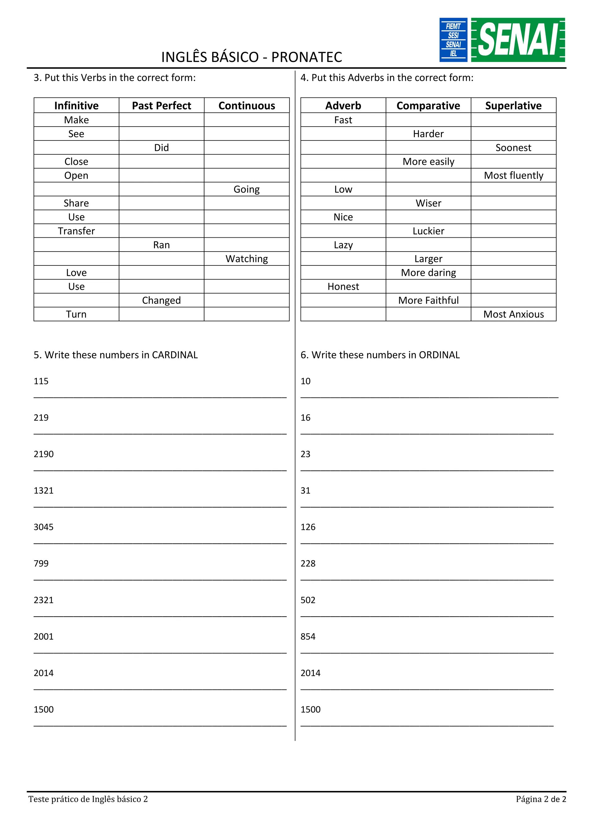 Exame ingles basico 2 | PDF