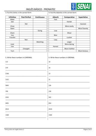 Exame ingles basico 2 | PDF