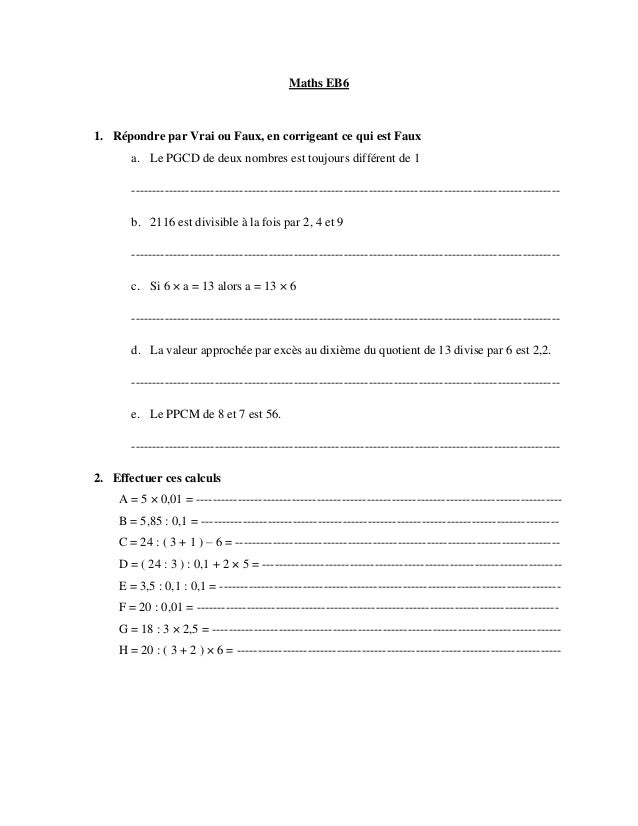 Fiche Supplementaire Maths EB6