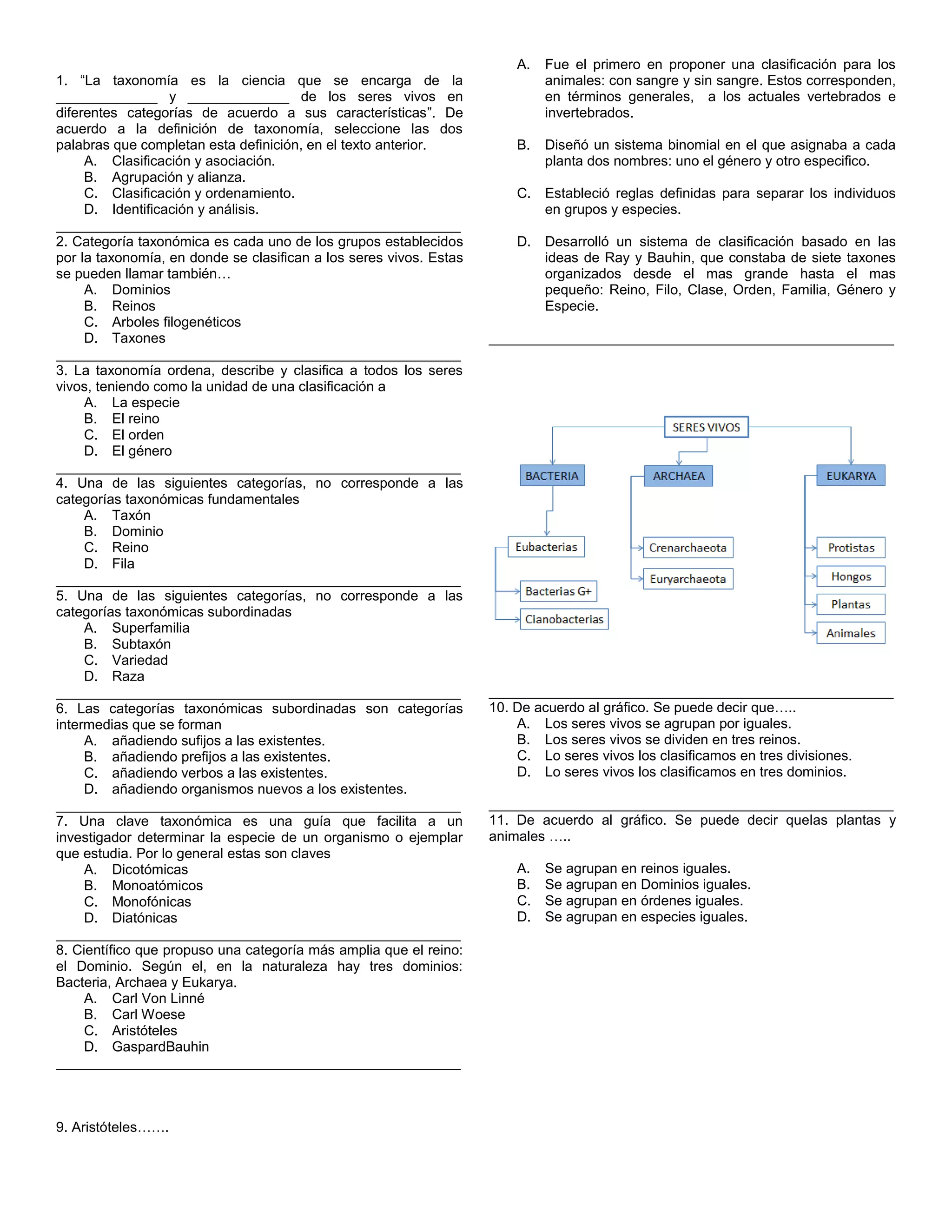 Examen ciencias 9° - taxonomia 3 | DOCX