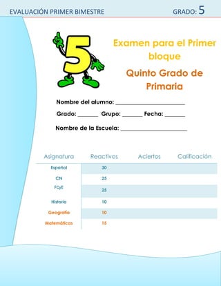 Examen 5 grado Nuevo modelo Educativo | PDF
