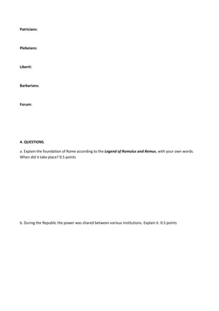 Examen ancient rome | DOCX