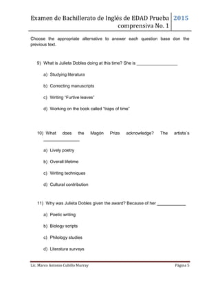 Examen bachillerato de inglés edad no 1 | PDF