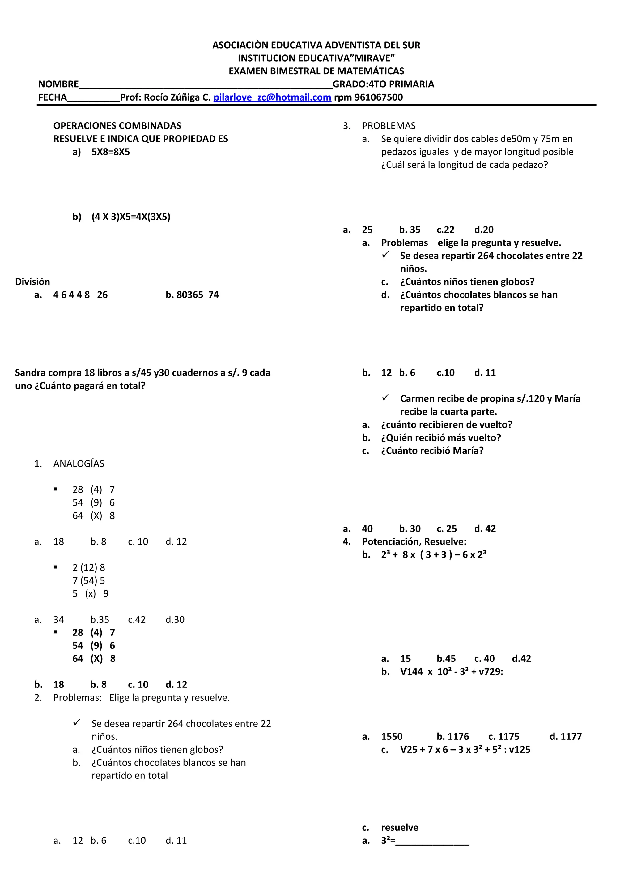 Examen bimestral de matem.aticas | PDF