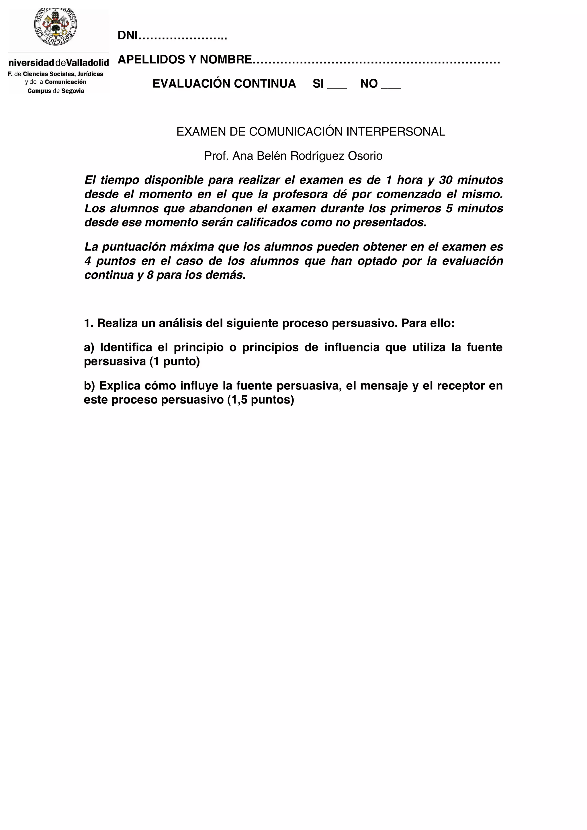 EXAMEN JUNIO COMUNICACIÓN INTERPERSONAL | PDF