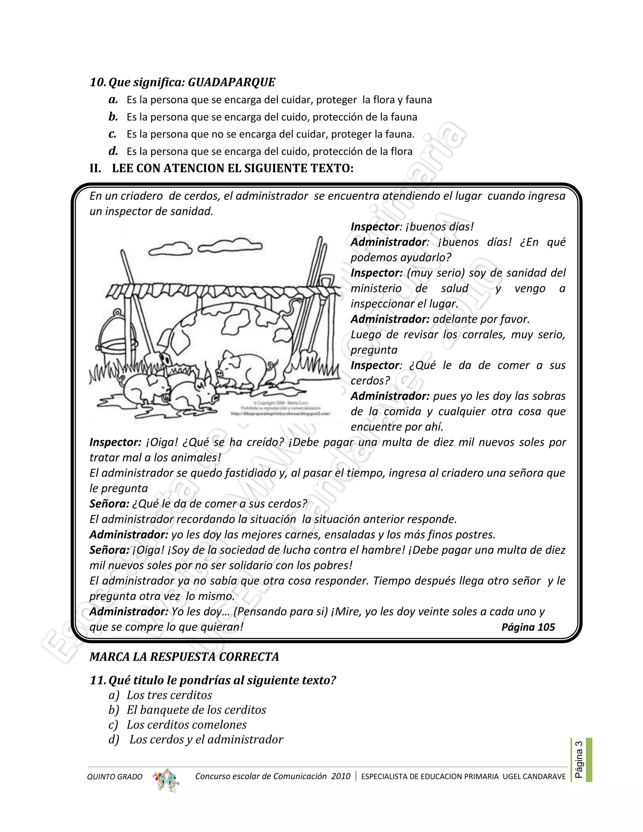 Examen de comprension+lectora quinto grado | PDF
