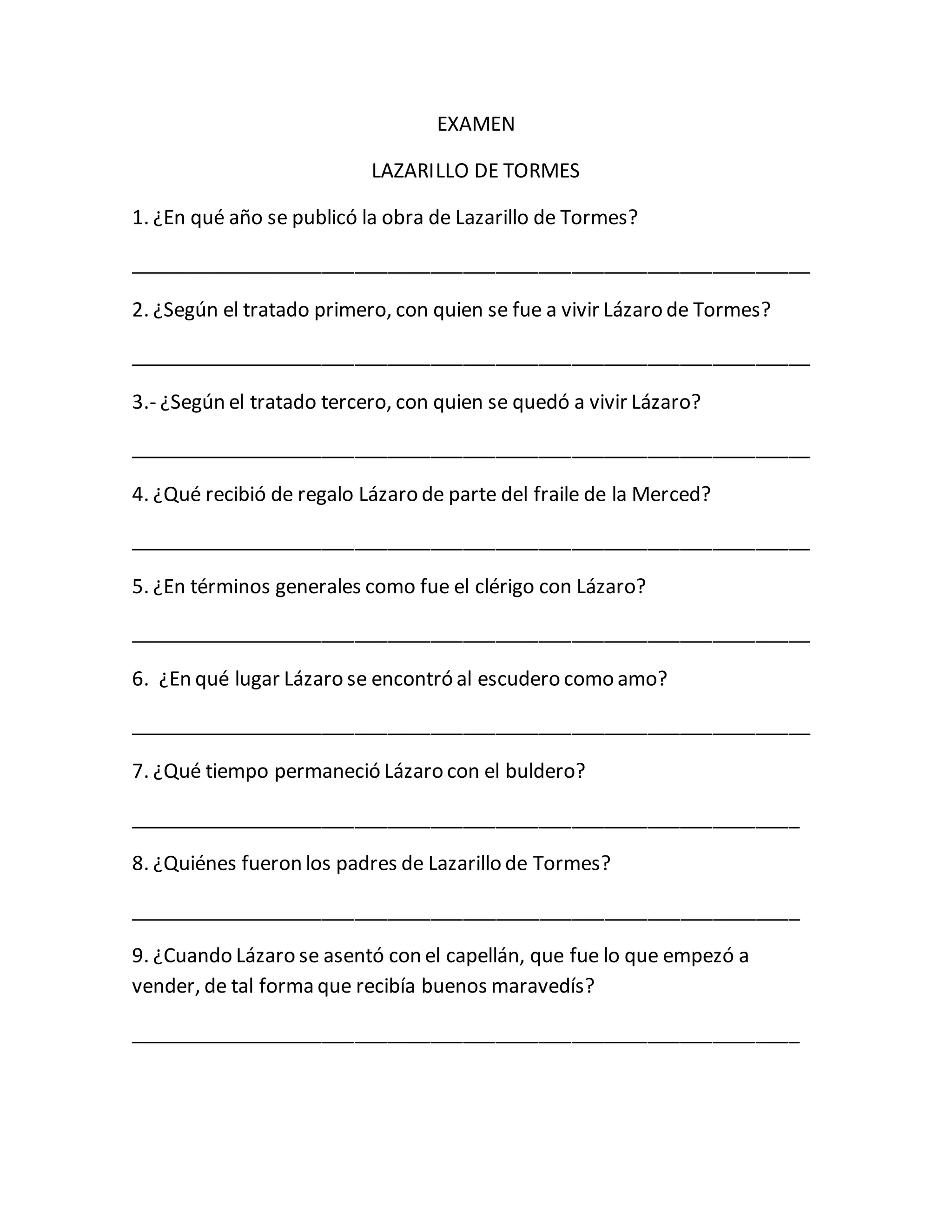 Examen de lazarillo | DOCX